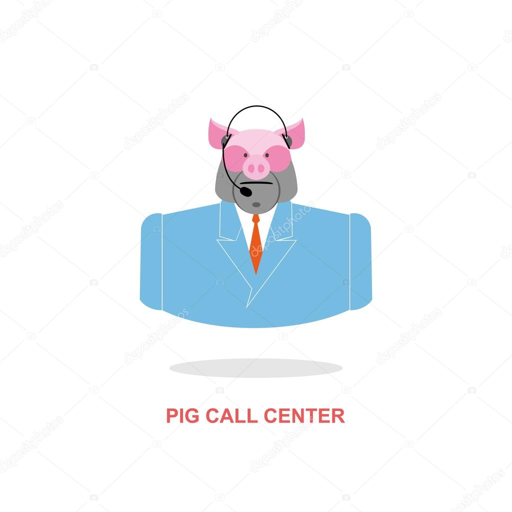Pig call Center. Pig with headset. Farm animal costume responds Stock ...