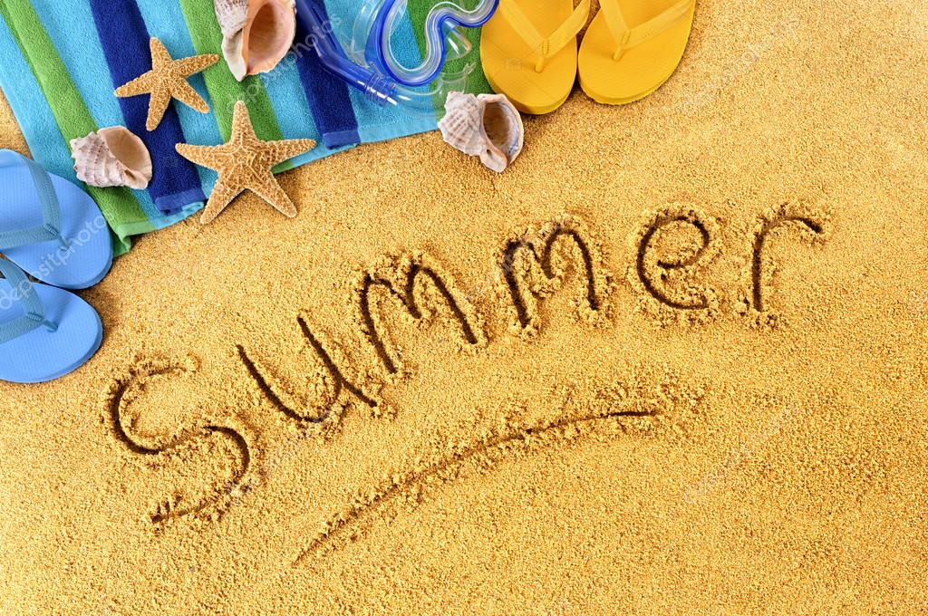 Summer beach sand writing — Stock Photo © david_franklin #109810292