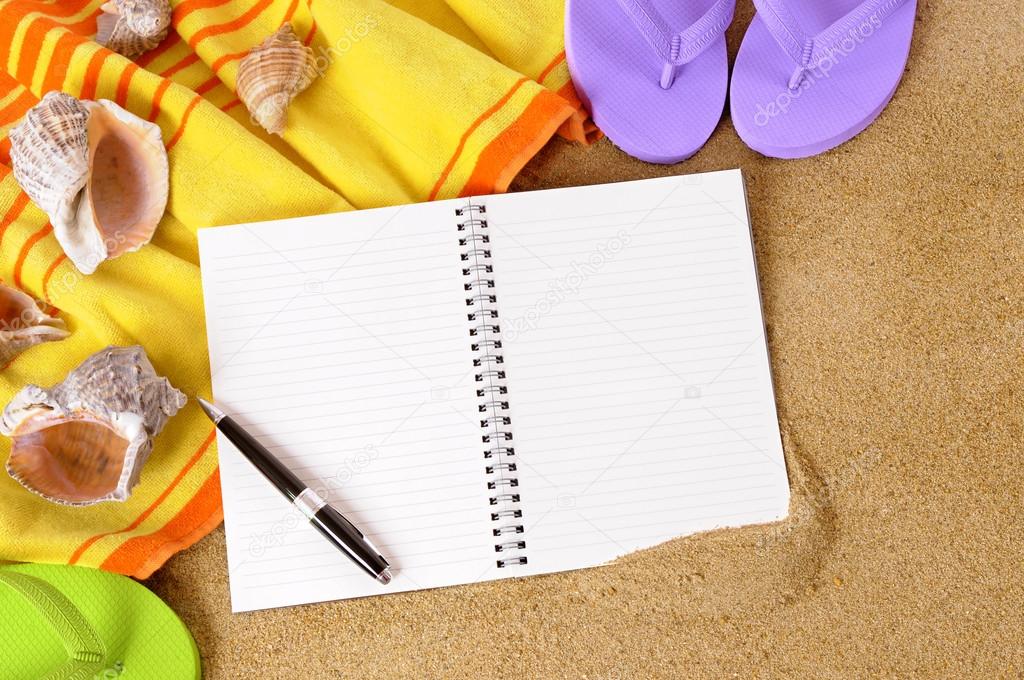 Beach background with blank writing book Stock Photo by ©david_franklin ...