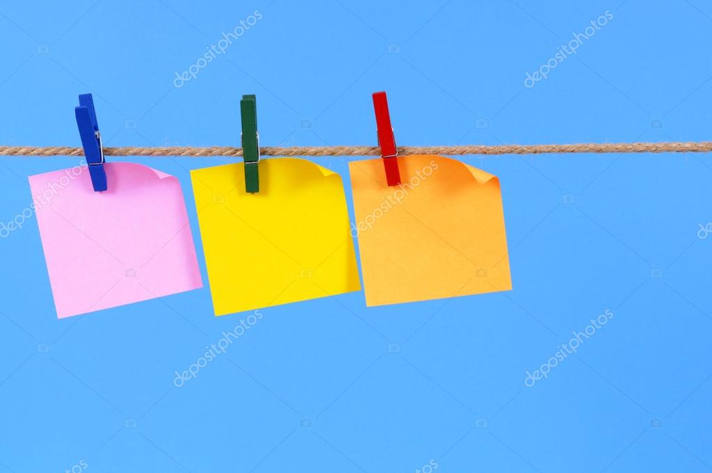 Blank sticky notes on a rope Stock Photo by ©david_franklin 65950077