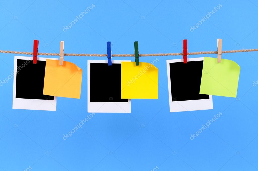 Blank photo prints and sticky notes on a rope Stock Photo by ©david ...