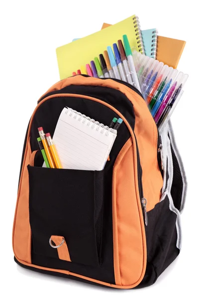 School bag backpack open and full with books and pens ⬇ Stock Photo ...