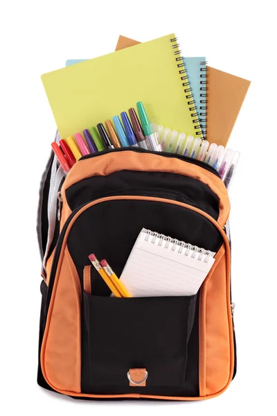School bag backpack open and full with books and pens ⬇ Stock Photo ...
