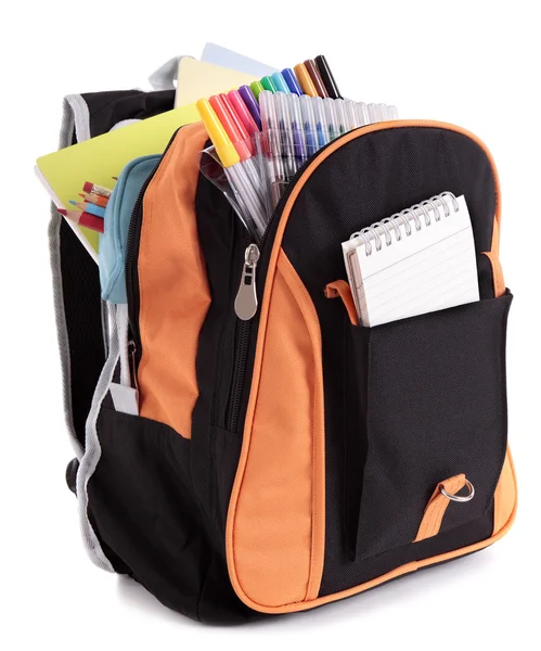 School bag backpack open and full with books and pens ⬇ Stock Photo ...