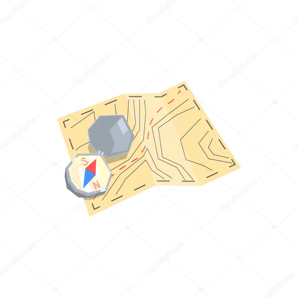 Paper Map And Compass Camping Orientation Kit Stock Vector by ...