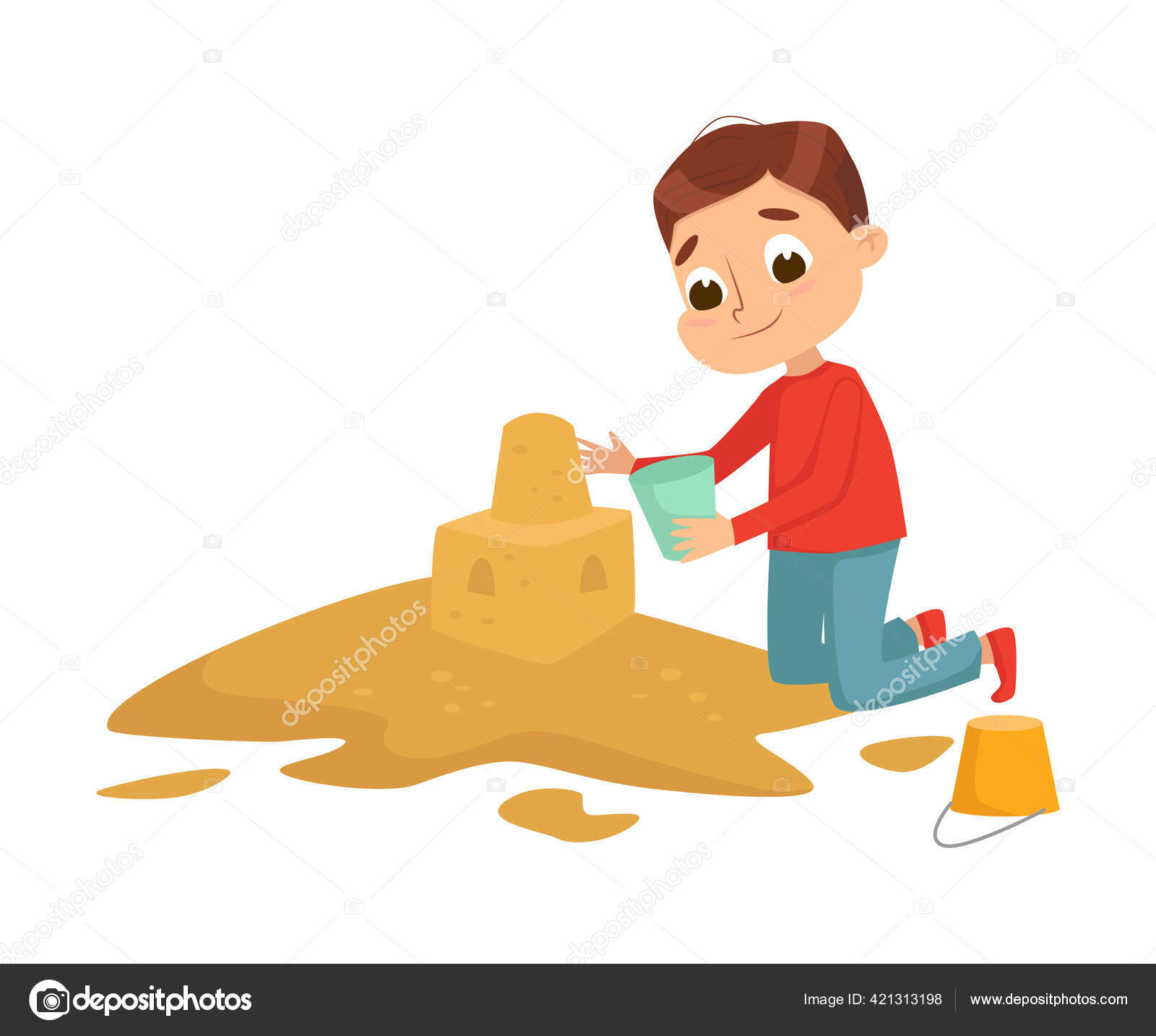 Little Boy Playing on Pile of Sand, Kid Building Sand Castle on ...