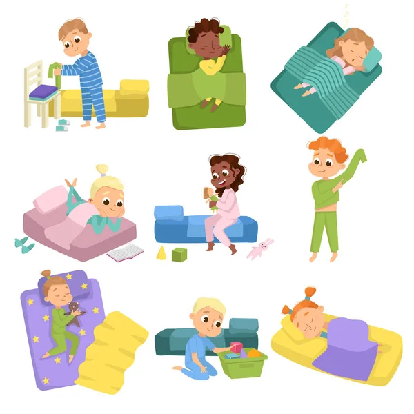 Happy cute little kid girl sleep in bed room Stock Vector Image by ...