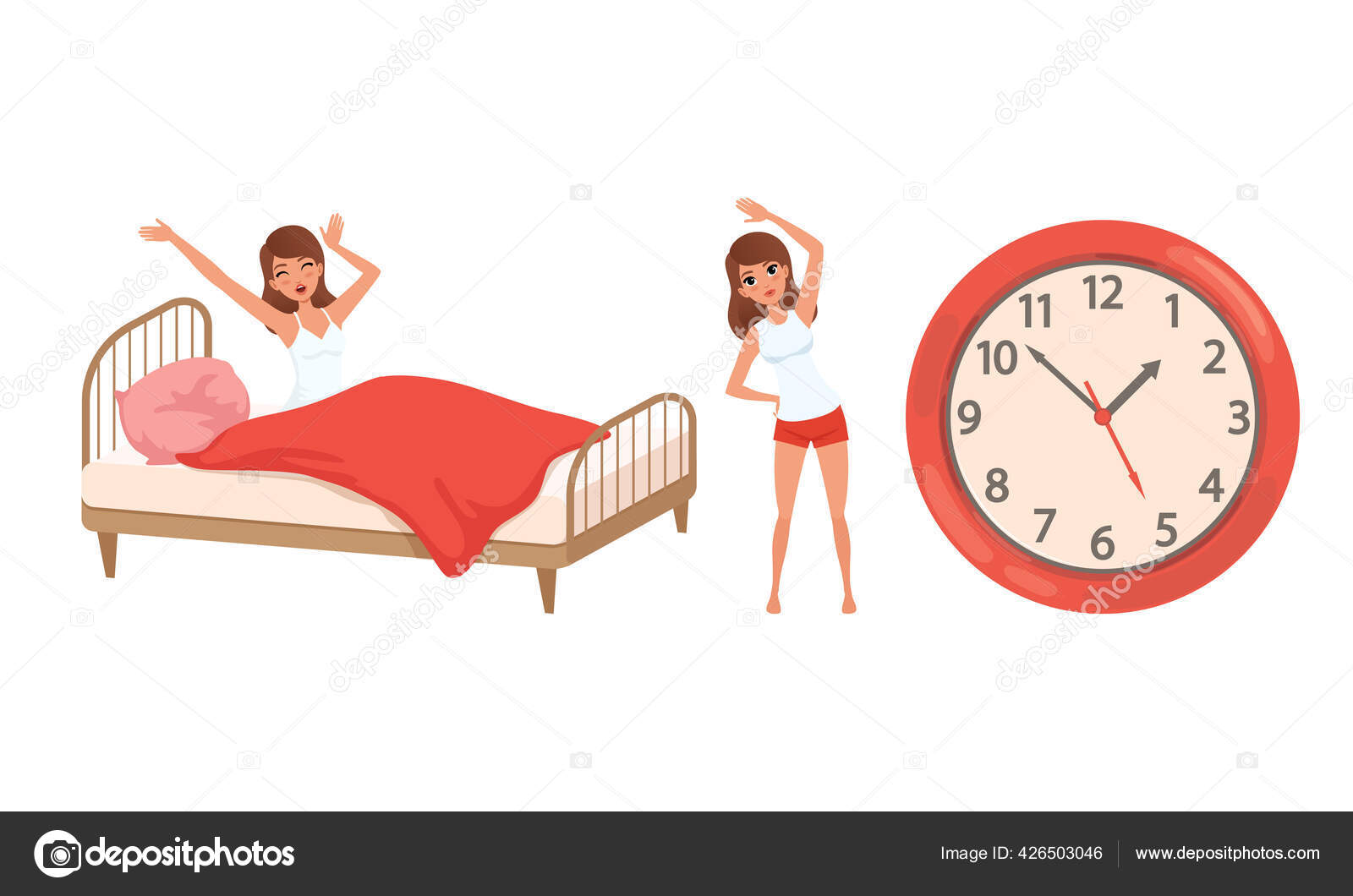 Menina acordar e fazer conjunto de exercícios matinais, atividade de ...