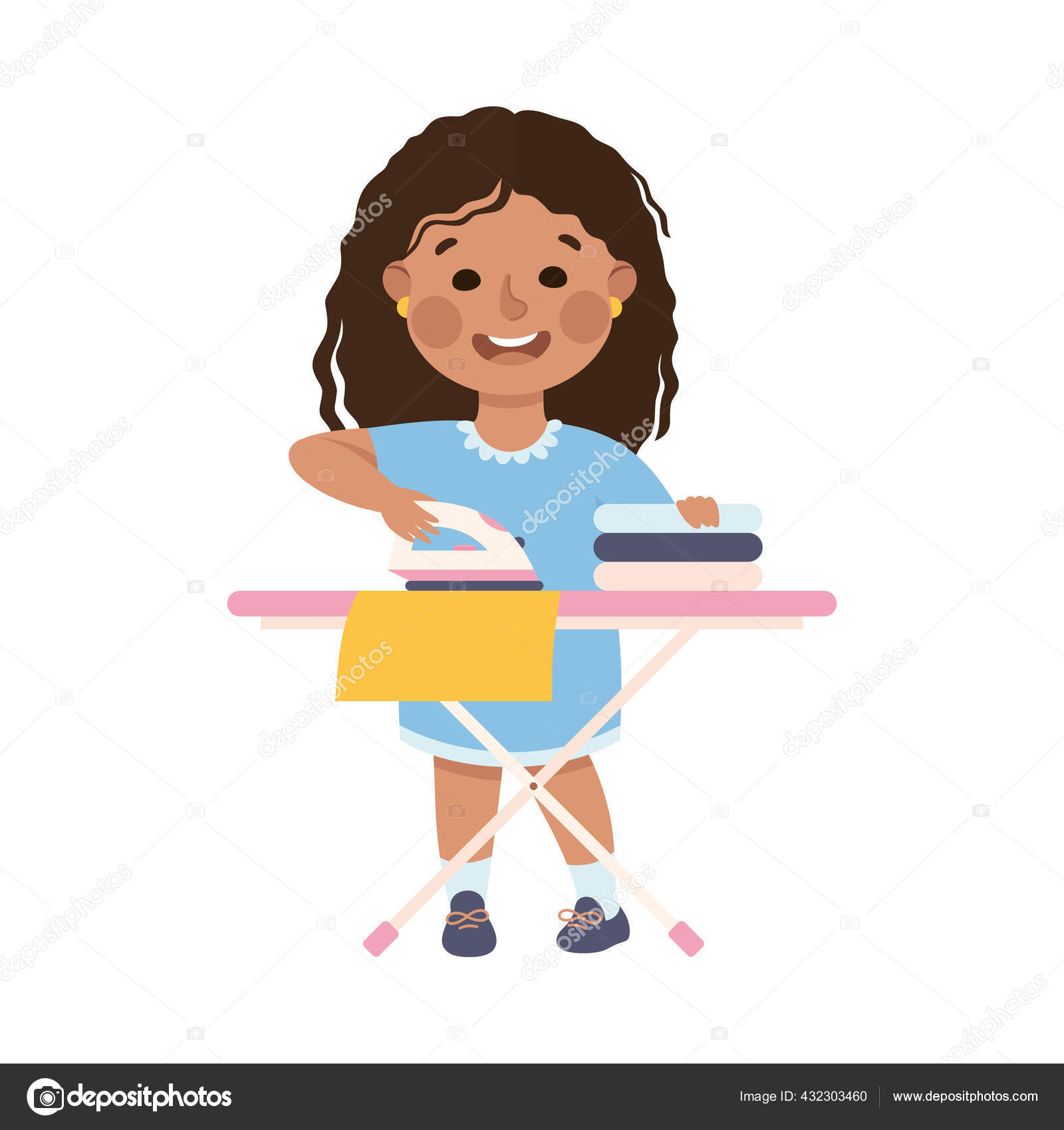 Cute Girl Ironing Clothes on Ironing Board, Kid Helping her Parents ...
