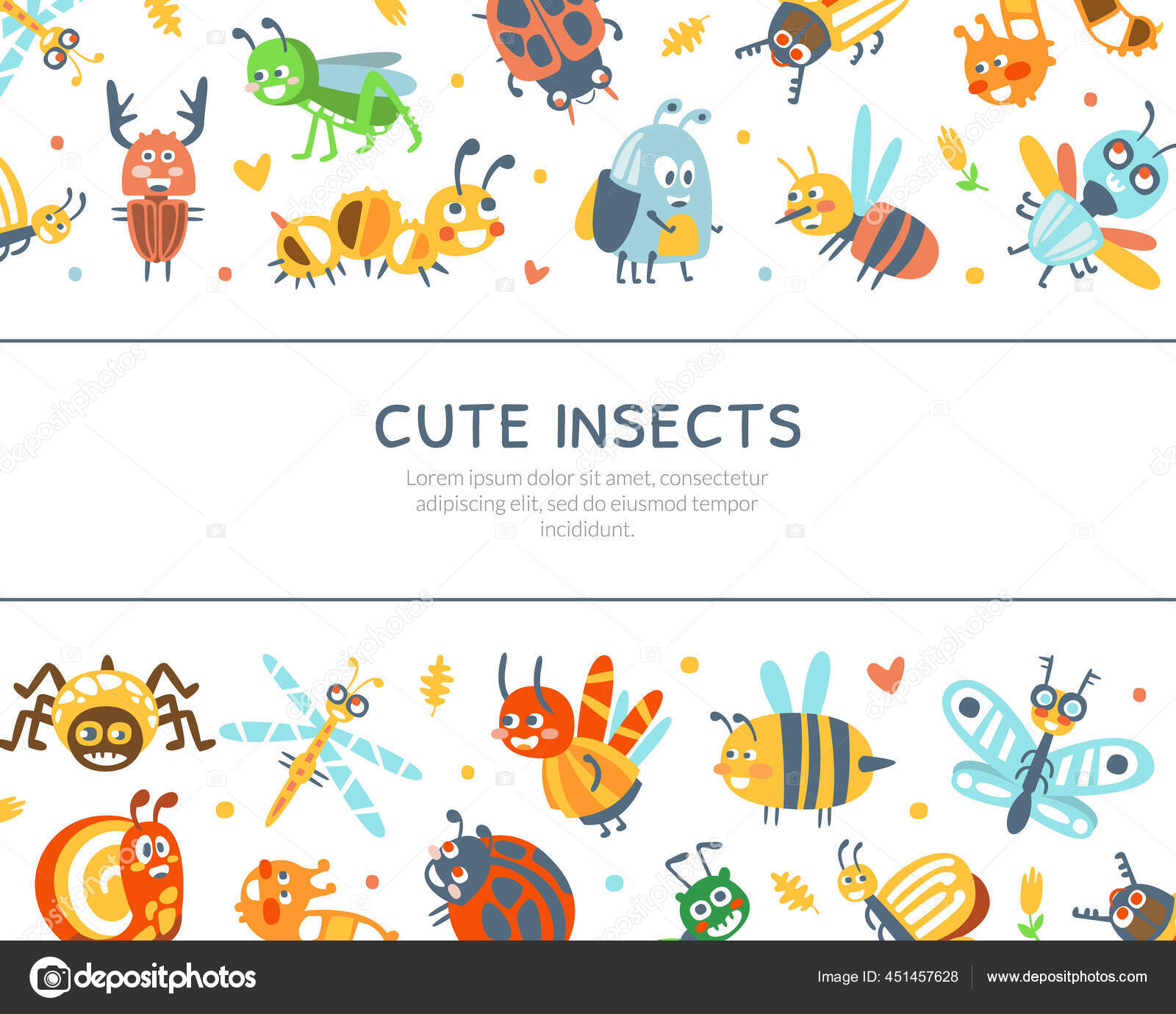 Image vectorielle Modèle de bannière d'insectes mignons, couverture ...