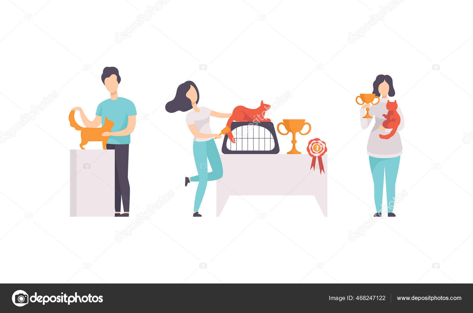 Pet Show Competition Set, Owners and Their Cats Taking Part in Contest ...
