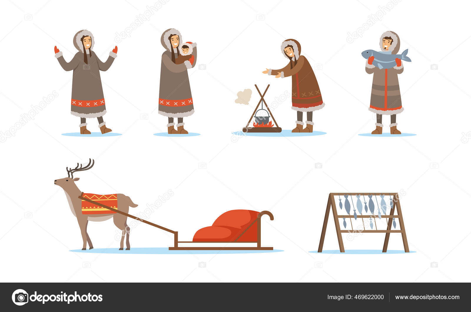 Image vectorielle Personnages esquimaux dans les vêtements ...