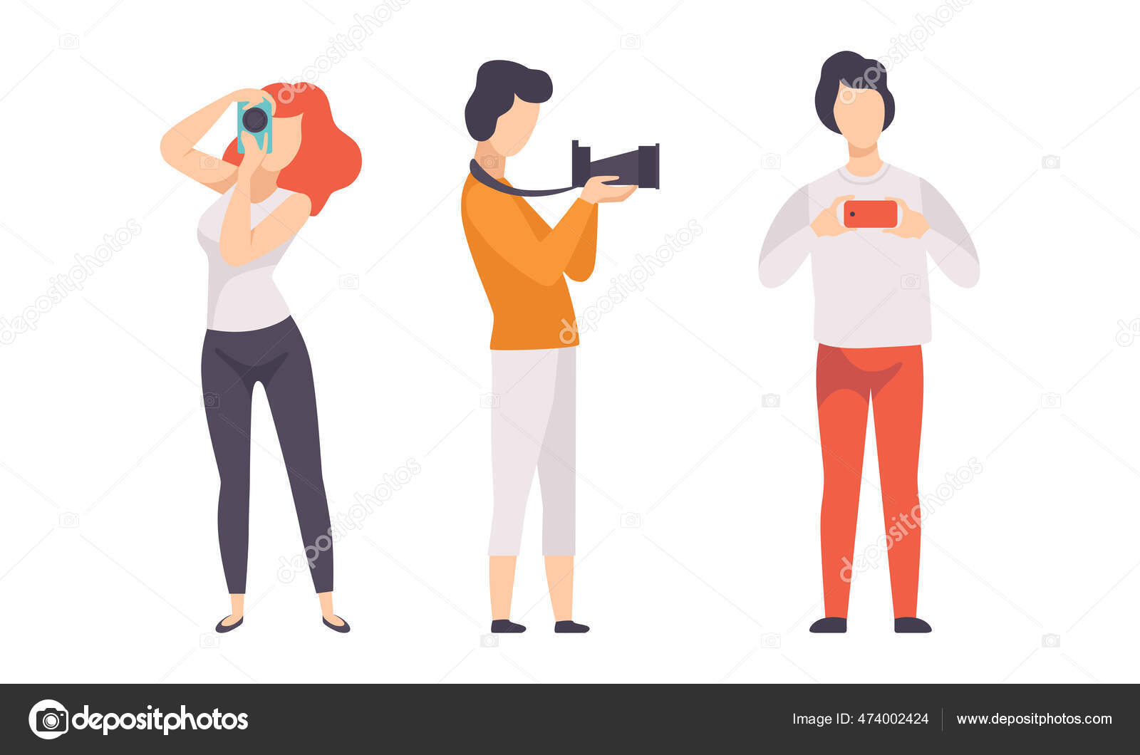 People Taking Photos with Cameras Set, Creative Hobby or Profession Set ...