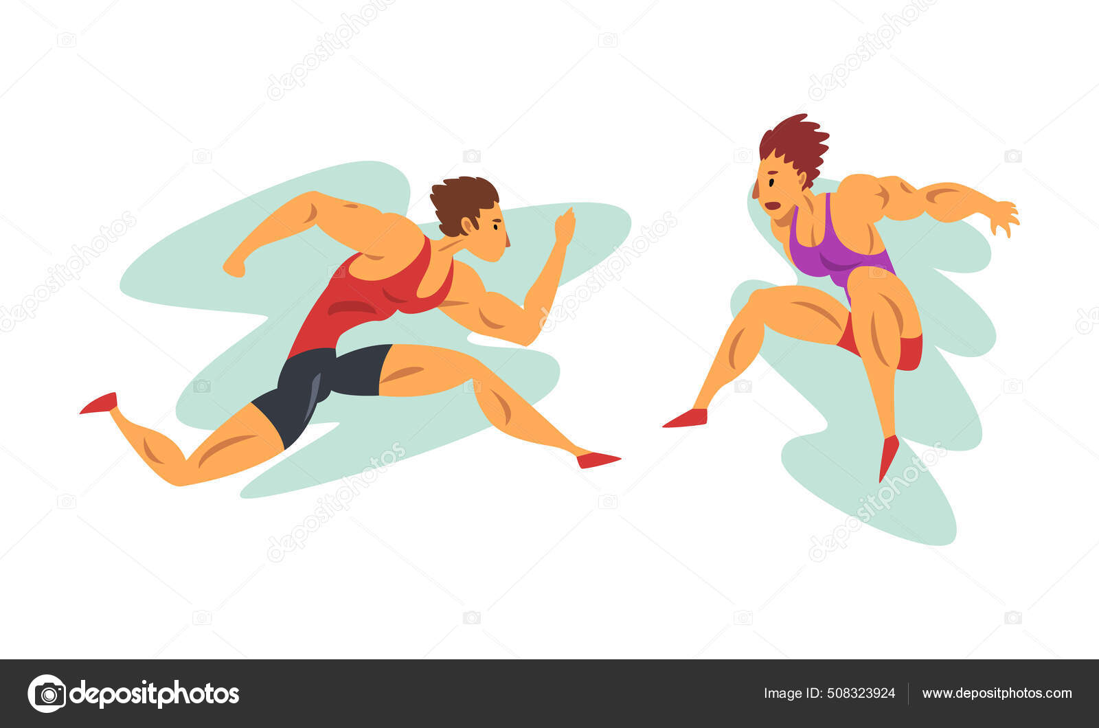 Atlet Pemain Otot Profesional Terlibat dalam Aksi Olahraga Vektor Tubuh ...