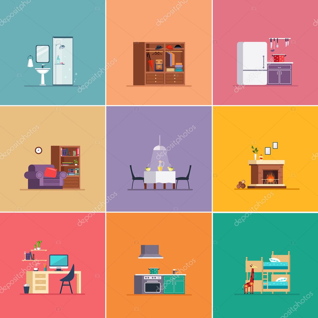 Interior design room types icons Stock Vector by ©TopVectors 79036820