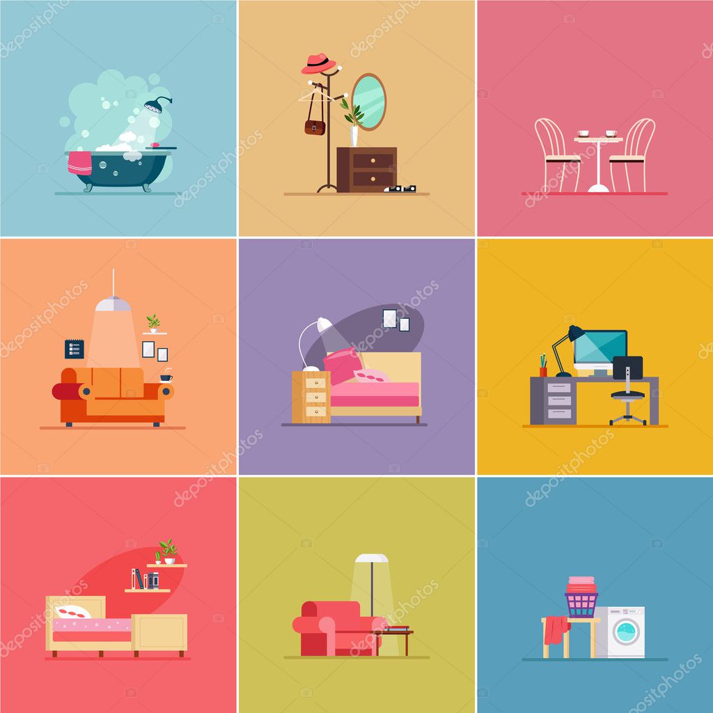 Interior design room types icons Stock Vector by ©TopVectors 79036824