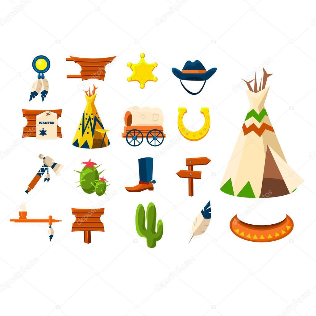 Cowboy objects icons set — Stock Vector © TopVectors #90139398