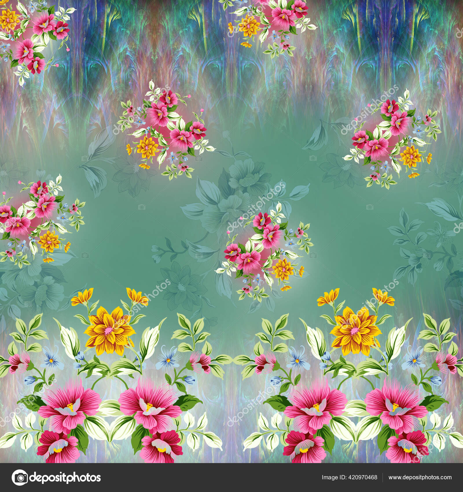 Nature Image Yellow Pink Colur Flowers Green Background Stock ...