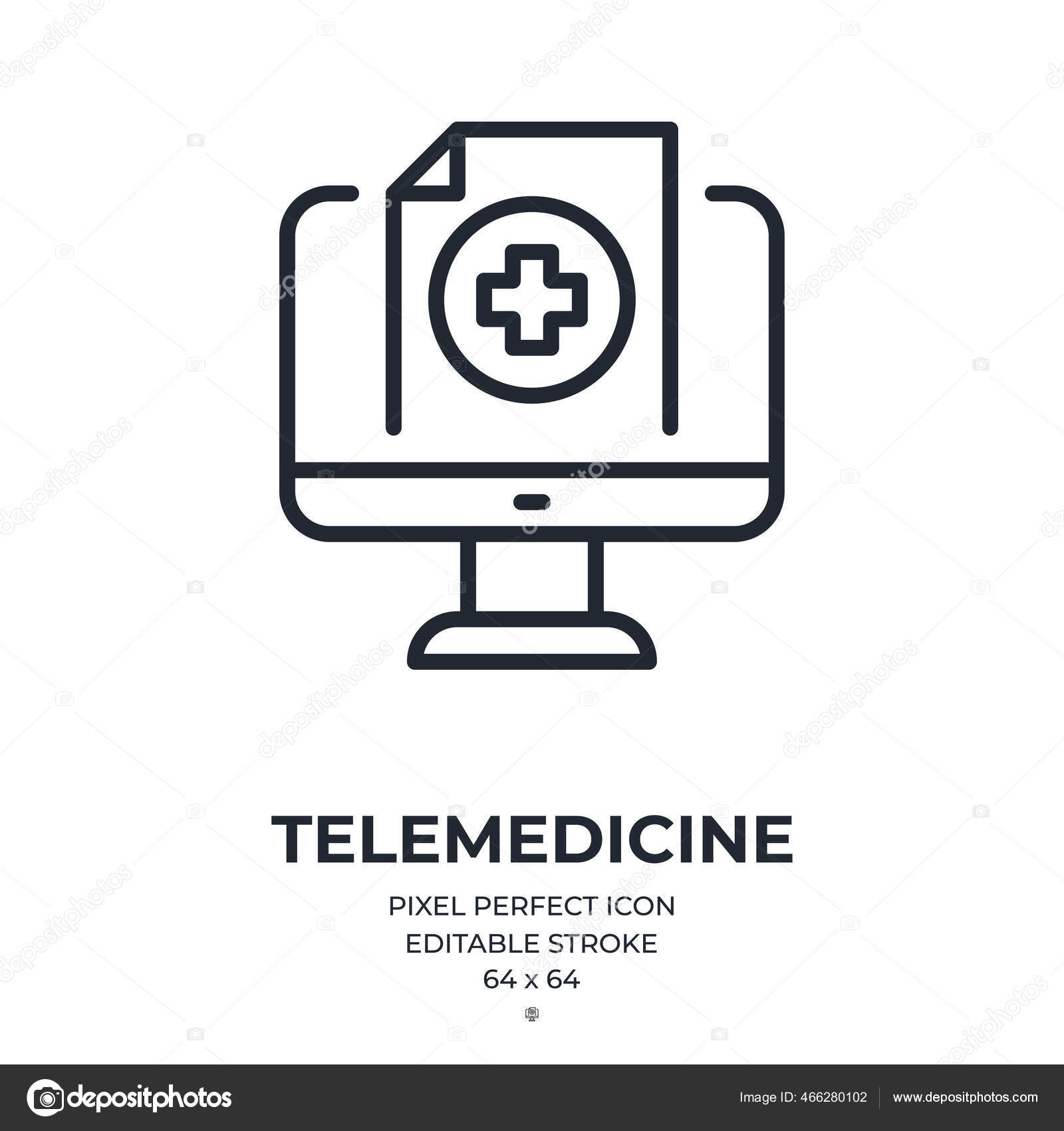 Telemedicine Editable Stroke Outline Icon Isolated White Background ...