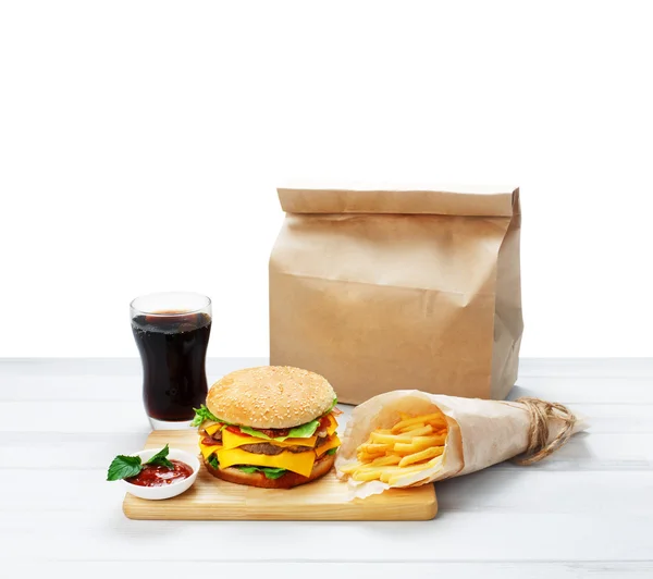 Fast food take away. Hamburger, cola and fries. Stock Photo by ©Milkos ...