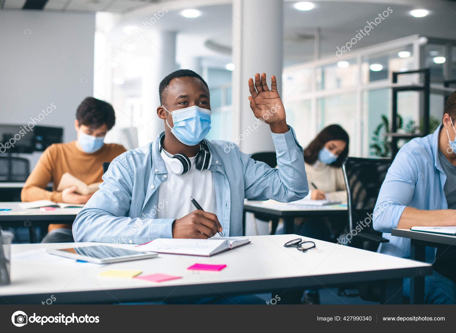 Black Student Raising Hand