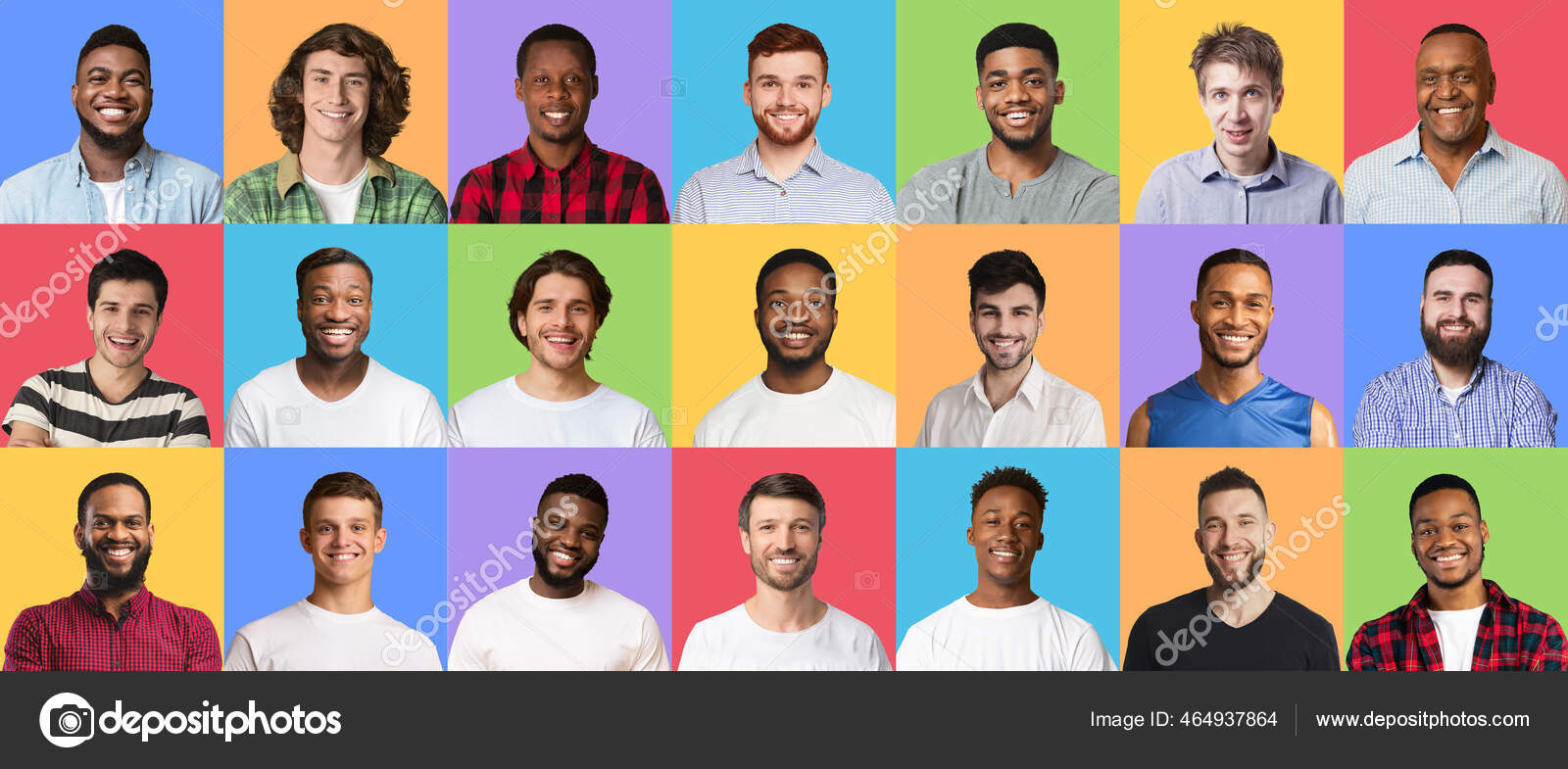 Composite set of smiling diverse multicultural men — Stock Photo ...