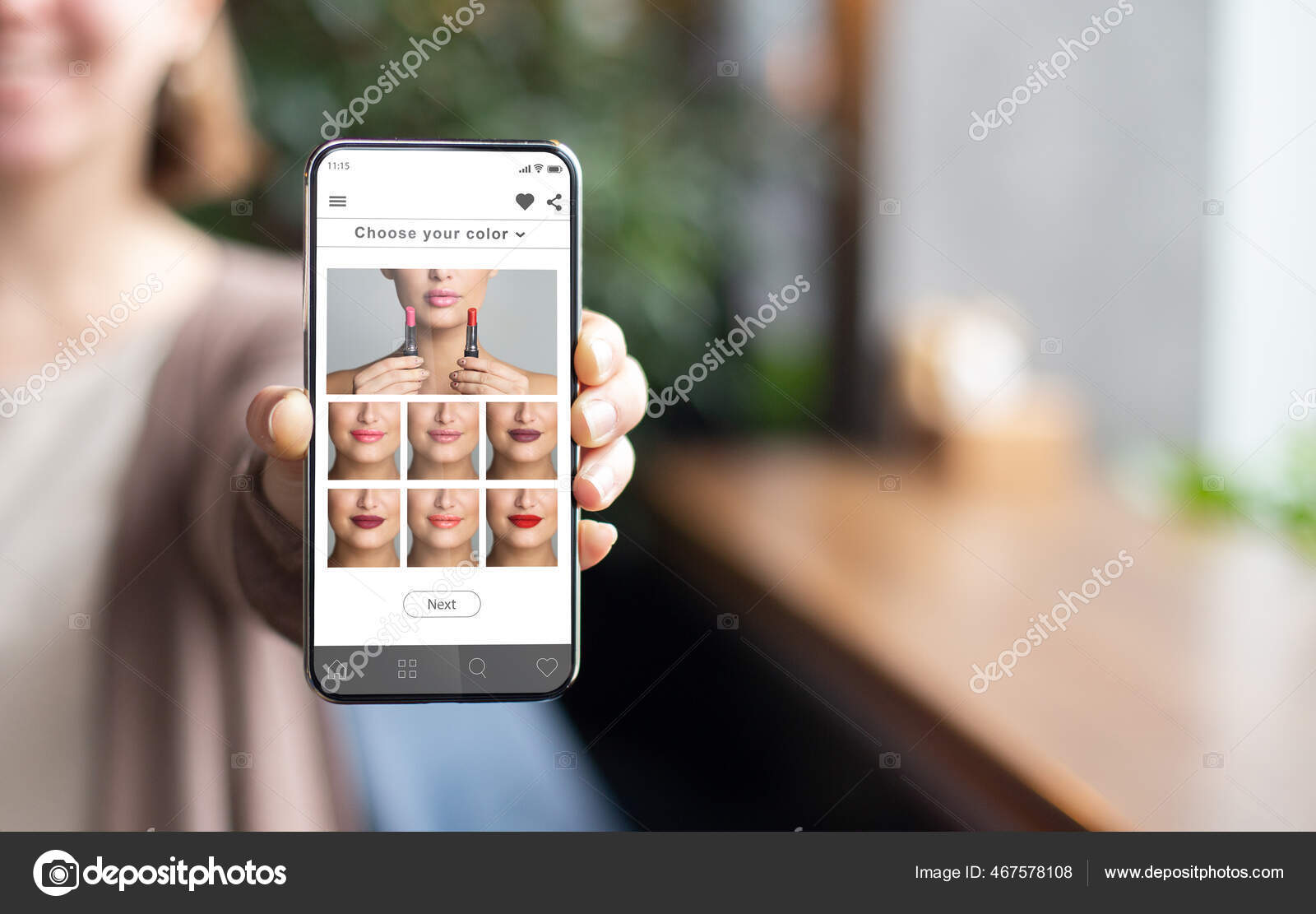 Augmented Reality Beauty App. Lady Trying Different Lipstick Color ...