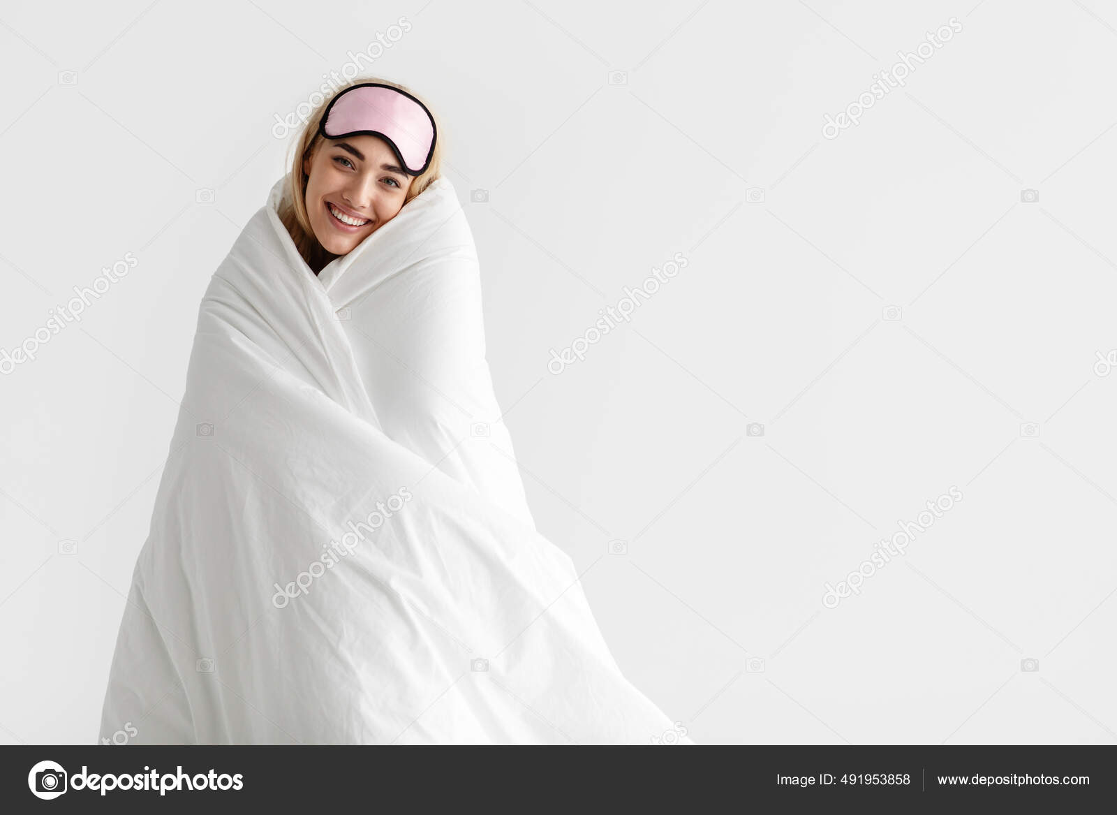 Woman feeling fresh after nap on weekend, vacation, good morning with ...