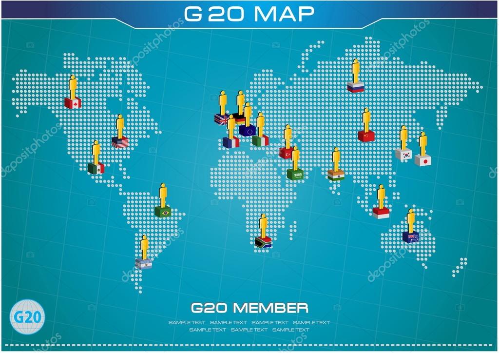 G20 country in 3D style with dotted world map — Stock Vector ...