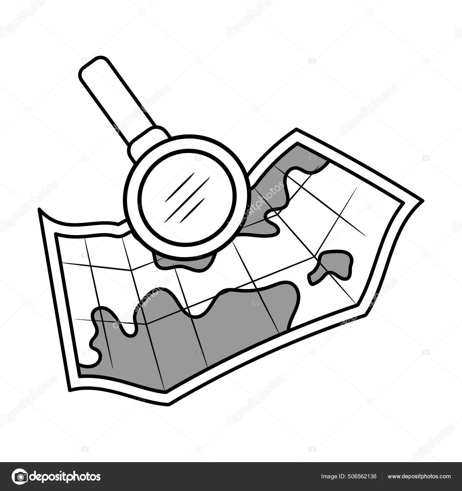 Mapa Con Lupa Bosquejo Dibujado Mano Objetos Vectoriales Vector de ...