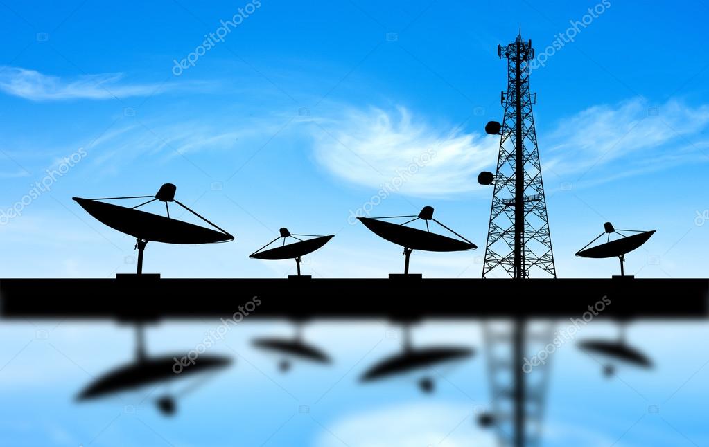 Satellite shadow and phone antenna sky background Stock Photo by ...