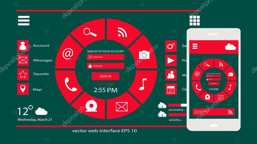 User interface mobile and web design vector green and red color — Stock ...