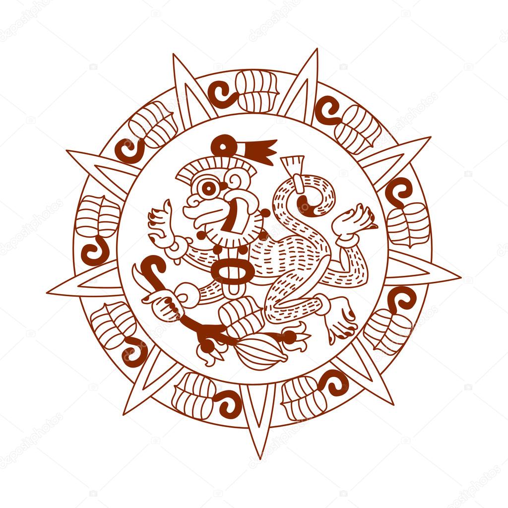 Aztec cacao bean, leaves, nibs, pattern with monkey,maya on brow ...