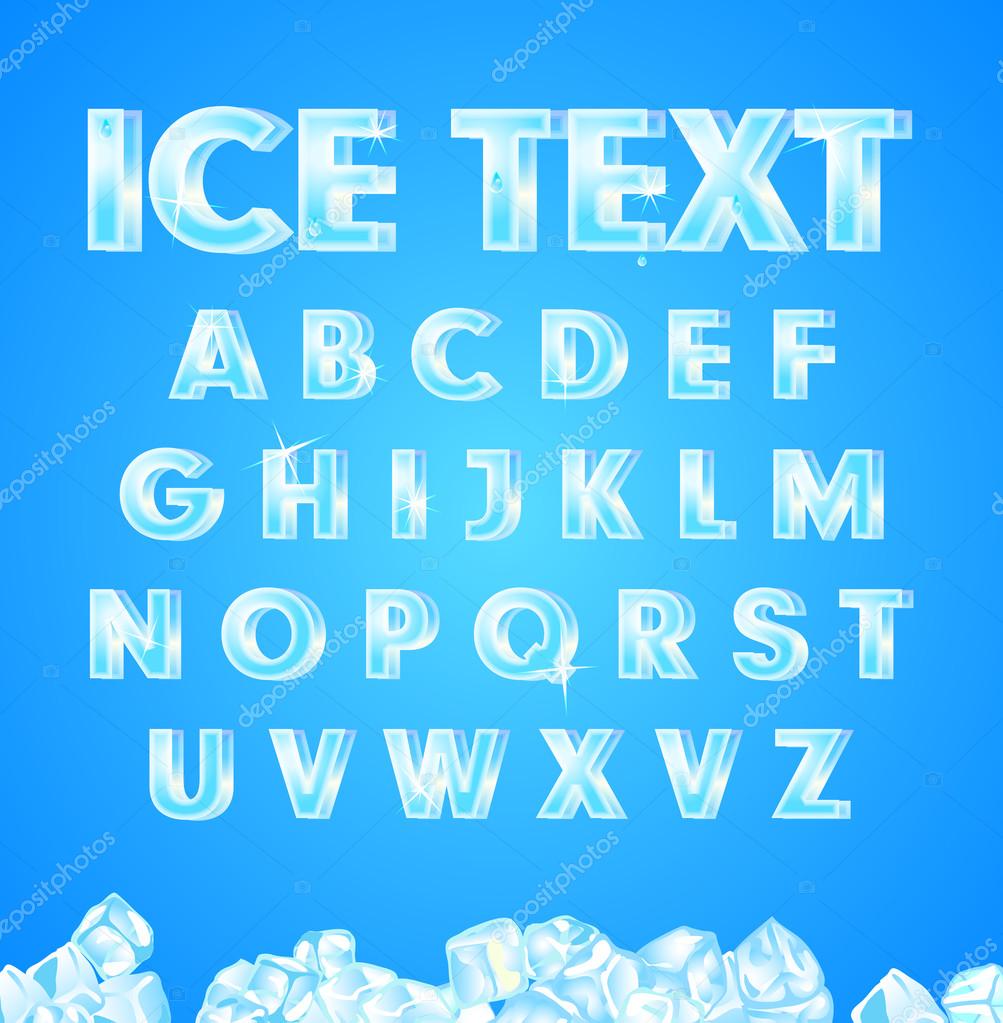 Vector ice alphabet on blue background and ice the cubes in the Stock ...