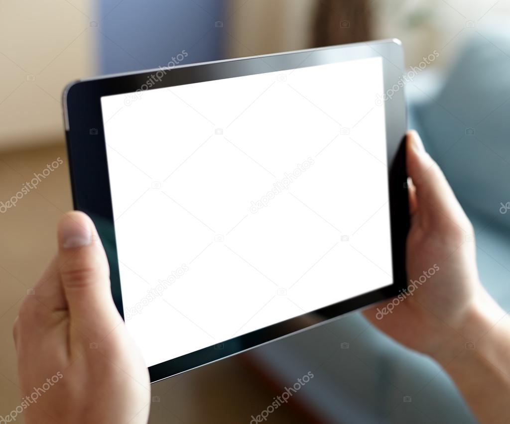 Tablet computer in male hands — Stock Photo © ouh_desire #63053401