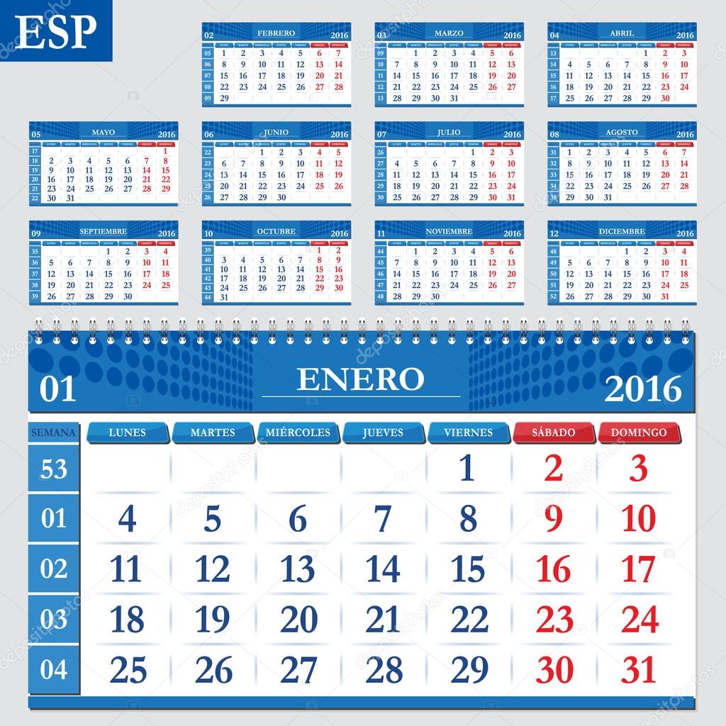 Spanish Calendar 2017 Calendario Espanol 2017 Stock Vector