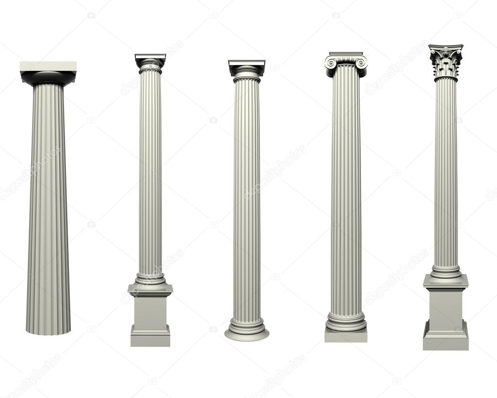 Conjunto de columnas dóricas, jónicas y corintias — Foto de stock ...