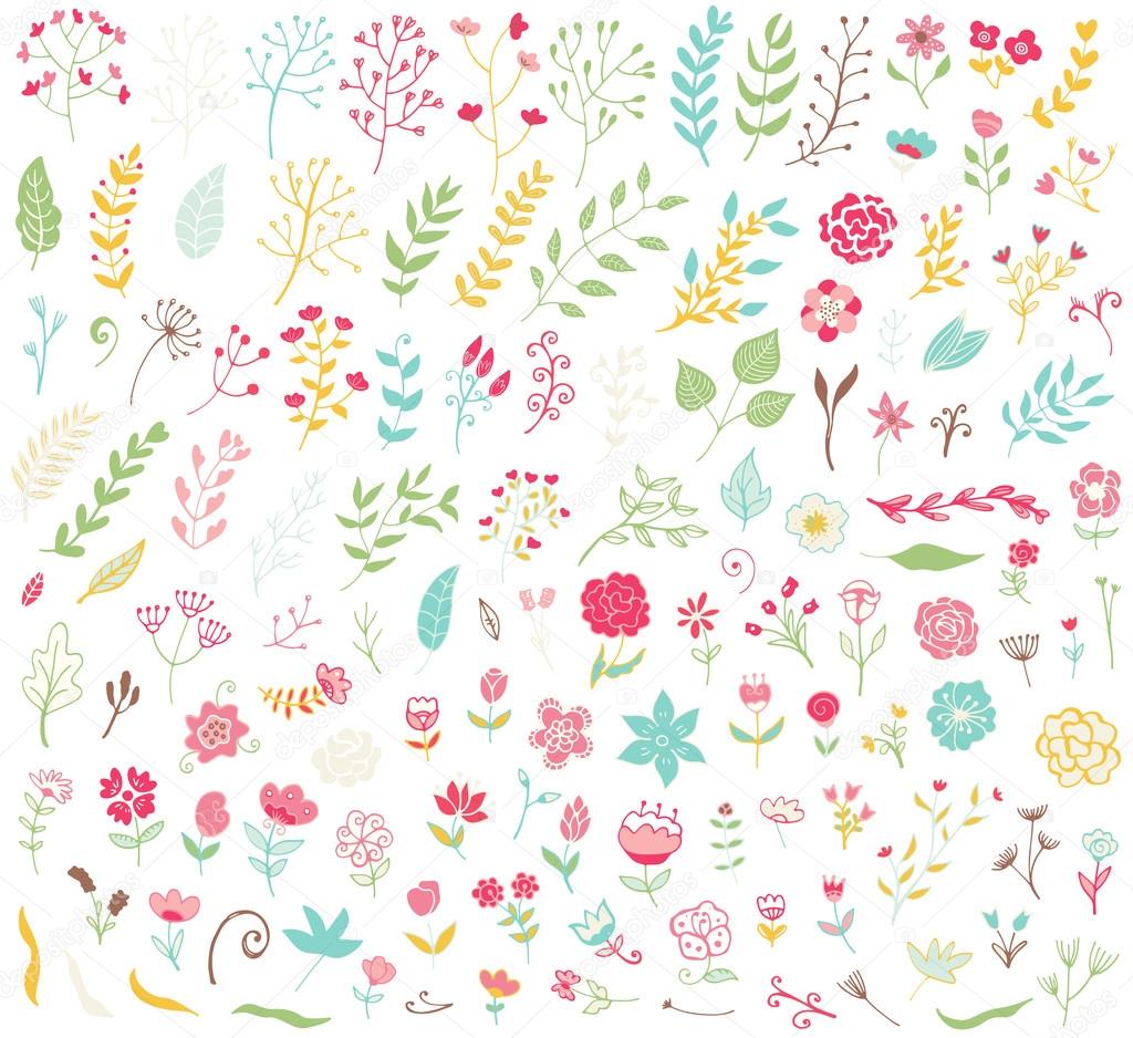Floral hand drawn vintage set. Stock Vector Image by ©Qilli #109291444
