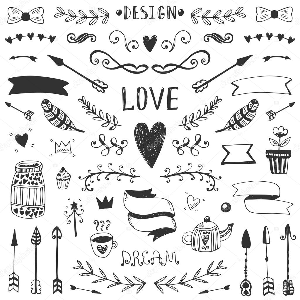 Set of vintage sketch elements. Stock Illustration by ©Qilli #89071282