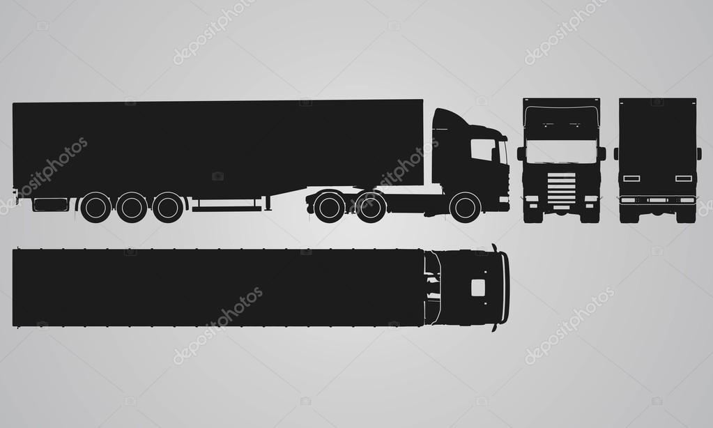 Front, back, top and side truck with load trailer projection — Stock ...