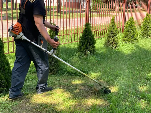 Mowing the lawn trimmer Stock Photos, Royalty Free Mowing the lawn ...