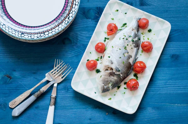 Fish cooked bream baked with mussels,food — Stock Photo © Tecnico ...