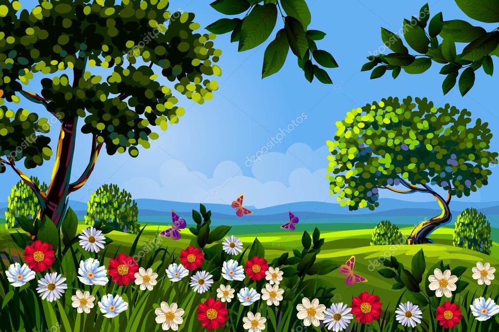 Beautiful Spring Landscape Stock Vector by ©vedvid_ARTS 62432011