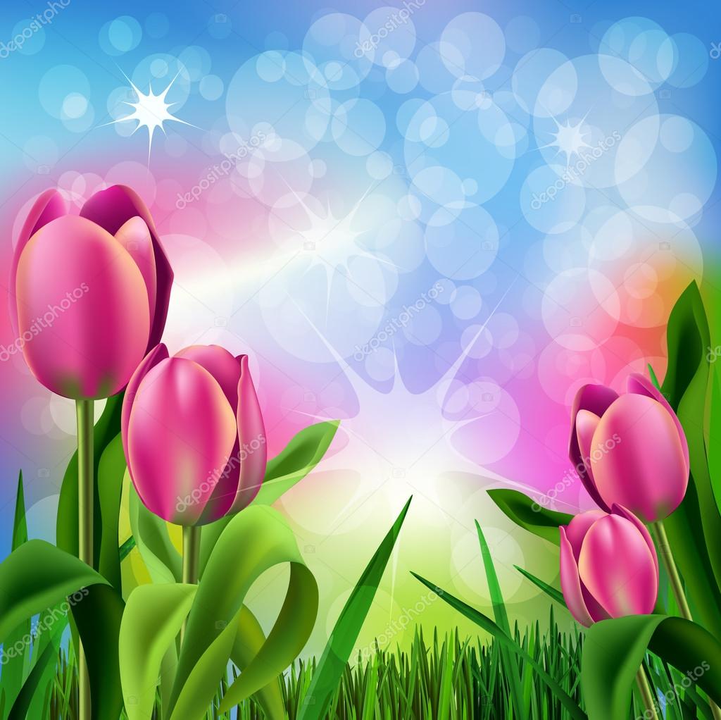Spring Background with tulips Stock Vector by ©vedvid_ARTS 63076275