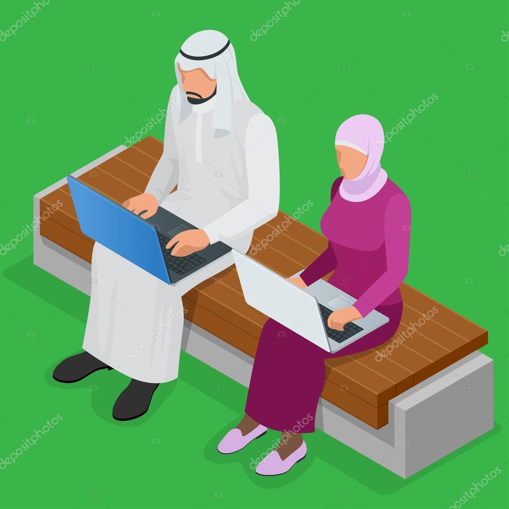Arabian business man working on Laptop. Arab businesswoman hijab ... Arabian business man working on Laptop. Arab businesswoman hijab ...