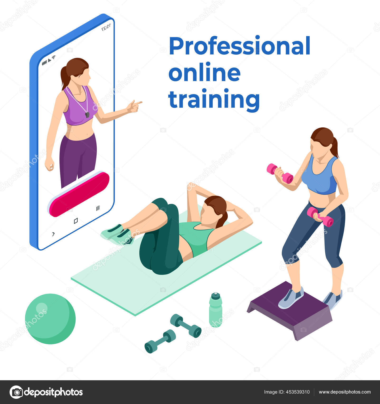Isometric online fitness and training on smartphone. Distant training ...