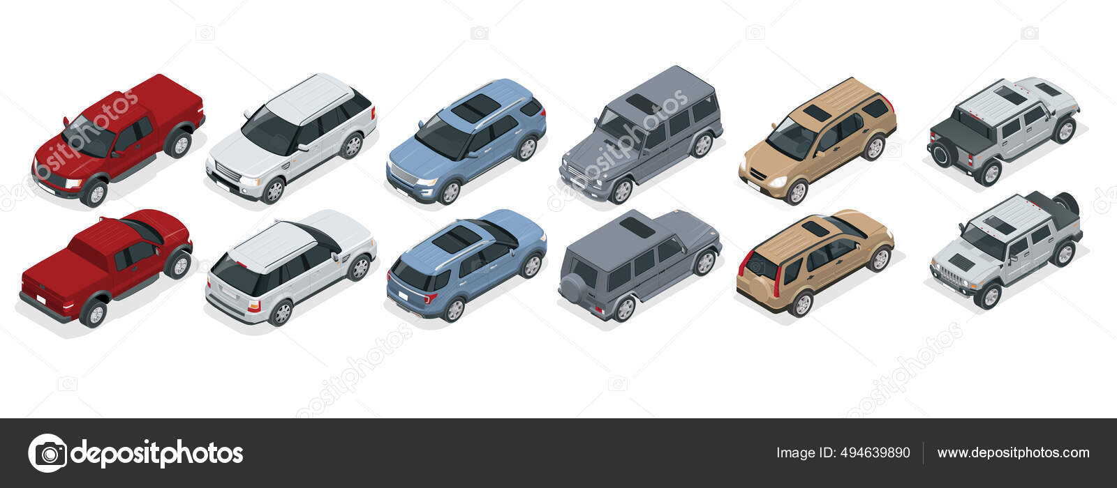 Isometric realistic SUV cars set template on white background. Compact ...