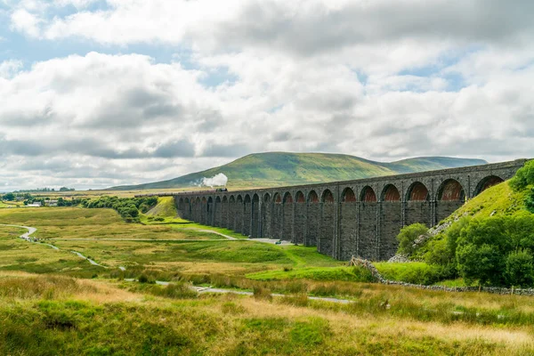 View of Ribblehead Viaduct (or Batty Moss Viaduct) with steam train in ...