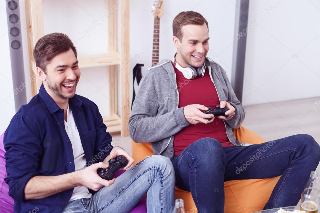 Two Friends Playing Video Games