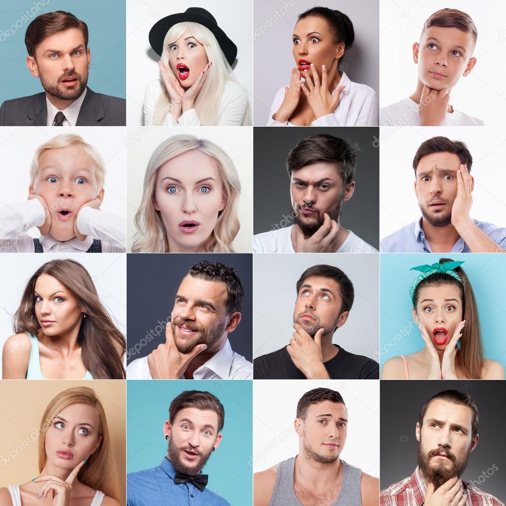 Conjunto de diferentes personas que varias emociones — Foto de stock ...